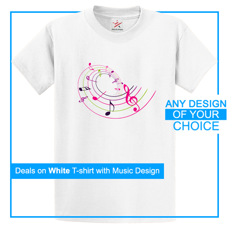 Custom Printed White Tee With Music Themed Artwork At The Cheapest ...